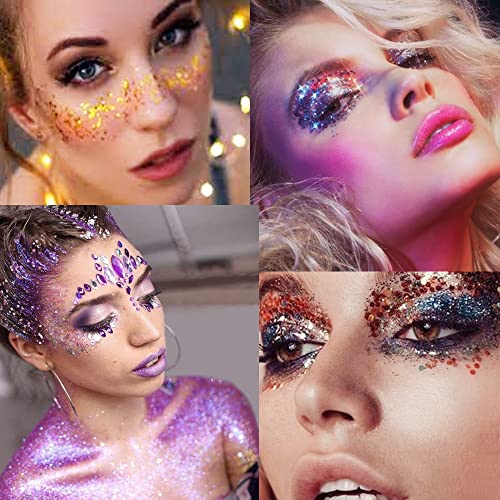 Body Face Glitter Gel SUPGIFT 10 Colors 10.6oz Holographic Chunky Laser Liquid Glitter Sequins Glue for Makeup Eyeshadow Hair Nail Slime Craft Resin with Spoon