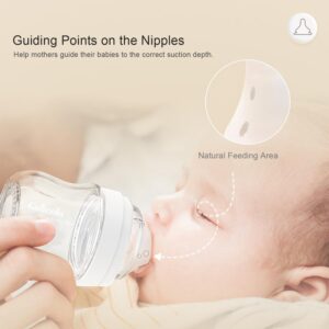 Gulicola Natural Glass Baby Bottle for Newborn Breastfeeding Babies, Preemie & Extra Slow Flow Nipples (SS), Anti-Colic, Breast-Like, 0 Months+, 3 oz, 2 Pack - White