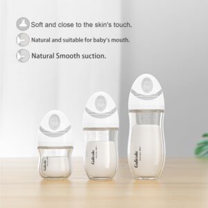 Gulicola Natural Glass Baby Bottle for Newborn Breastfeeding Babies, Preemie & Extra Slow Flow Nipples (SS), Anti-Colic, Breast-Like, 0 Months+, 3 oz, 2 Pack - White