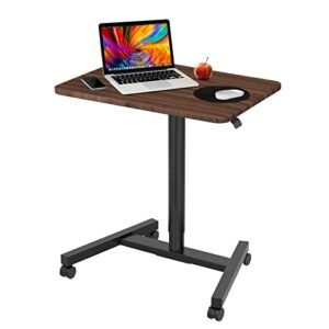 anqwd 28" height adjustable rolling desk with mouse pad, mobile standing desk laptop stand desk rolling cart, height adjustable from 29.52" to 44.8" (walnut)