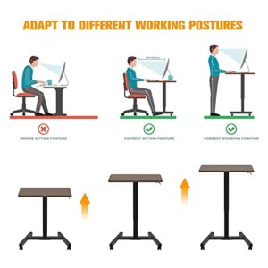 ANQWD 28" Height Adjustable Rolling Desk with Mouse Pad, Mobile Standing Desk Laptop Stand Desk Rolling Cart, Height Adjustable from 29.52" to 44.8" (Walnut)