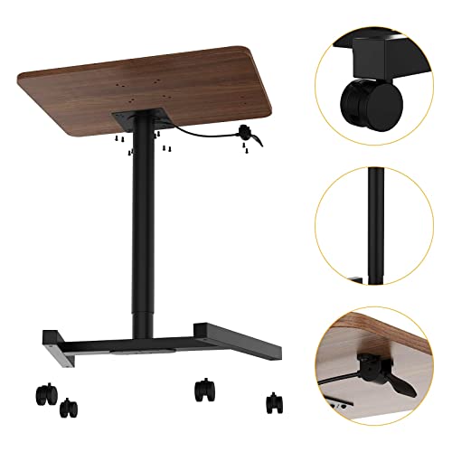 ANQWD 28" Height Adjustable Rolling Desk with Mouse Pad, Mobile Standing Desk Laptop Stand Desk Rolling Cart, Height Adjustable from 29.52" to 44.8" (Walnut)