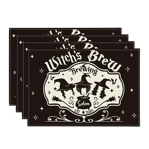 Artoid Mode Black Brewing Salem Placemats Set of 4, 12x18 Inch Seasonal Table Mats for Party Kitchen Dining Decoration