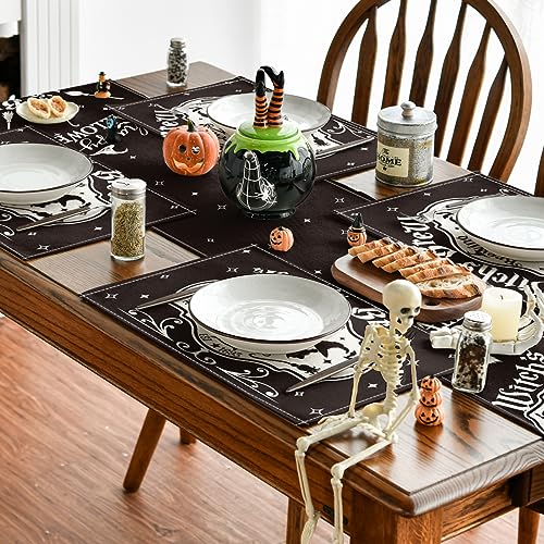 Artoid Mode Black Brewing Salem Placemats Set of 4, 12x18 Inch Seasonal Table Mats for Party Kitchen Dining Decoration