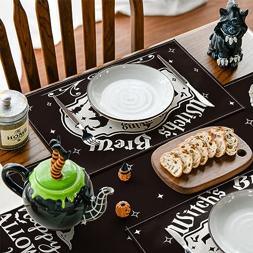 Artoid Mode Black Brewing Salem Placemats Set of 4, 12x18 Inch Seasonal Table Mats for Party Kitchen Dining Decoration