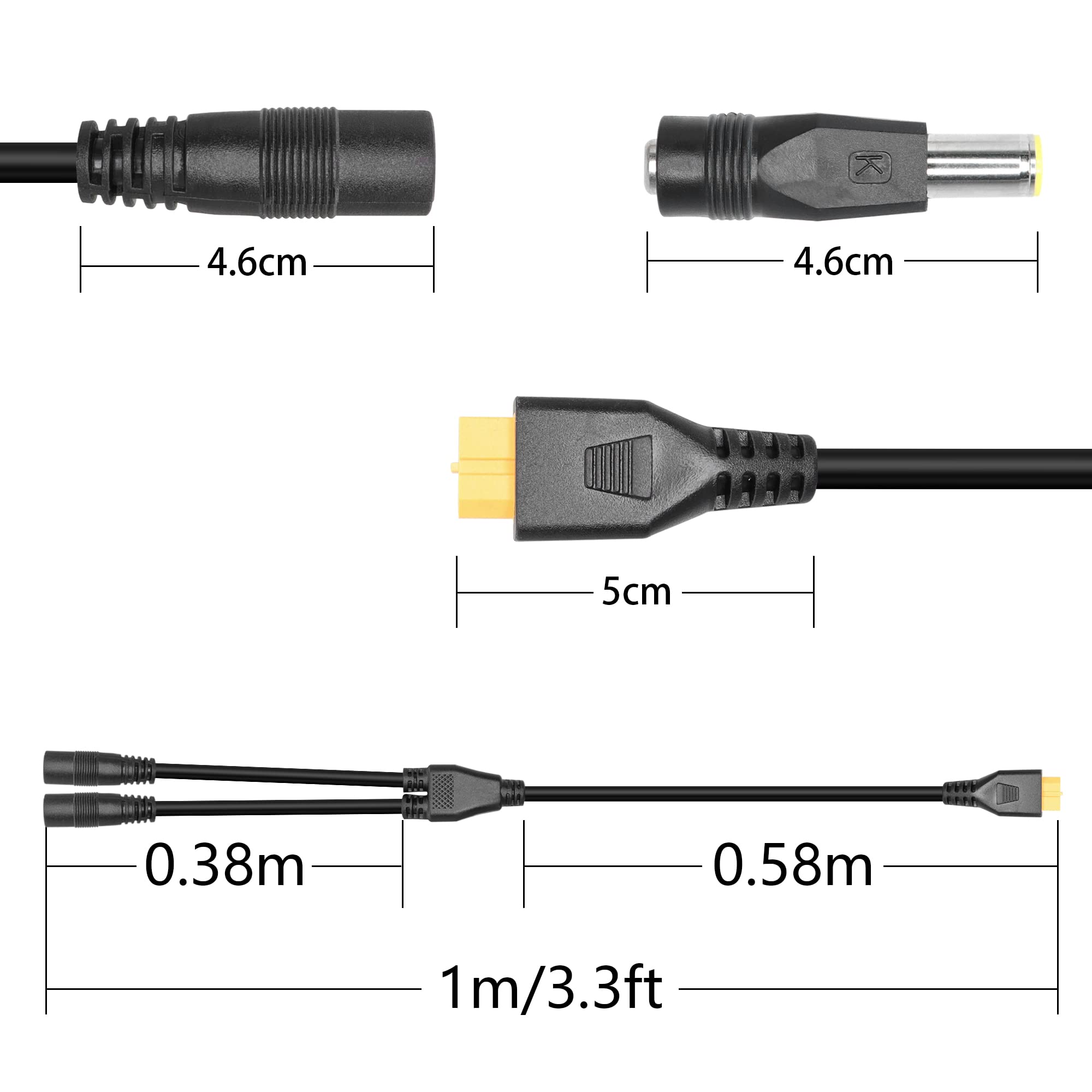 RIIEYOCA DC 8mm Y Branch Parallel Adapter Cable,14AWG 8mm Female to XT60 Female Solar Panel Power DC 8mm Plug,with DC 5.5x2.5mm Converter,for Portable Power Station Solar Panel(1m/3ft)