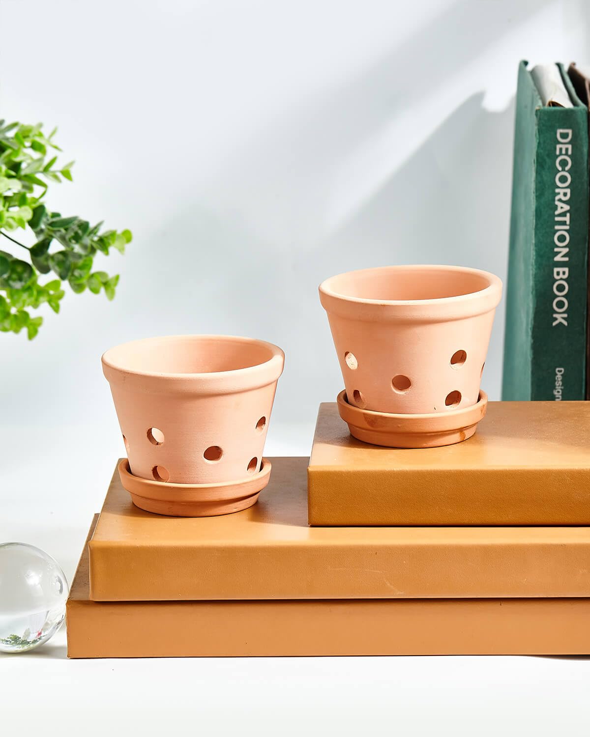 vensovo 6 Inch Terracotta Orchid Pots with Holes and Saucers - 3 Pcs Small Clay Orchid Planter Pots for Repotting, Plant Flower Pots for Orchid Indoor and Outdoor Promotes Air Circulation