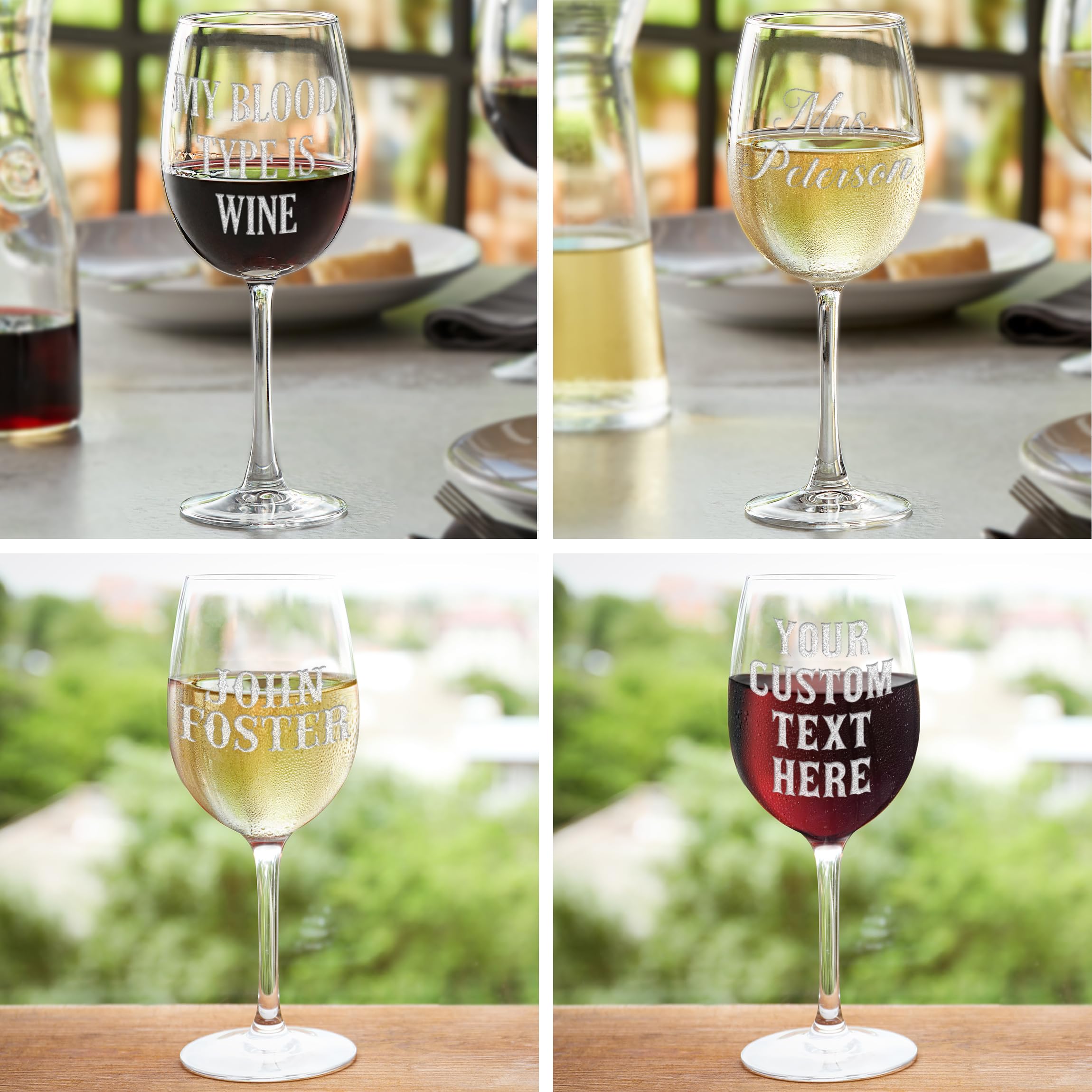 Personalized Wine Glass With Stem Custom Text Engraved 12oz Drinkware Decoration