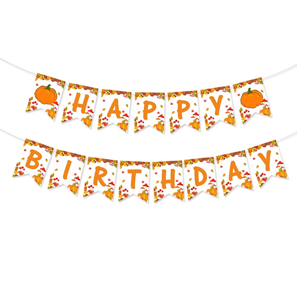 Autumn Birthday Party Decorations,Pumpkin Maple Sunflower Turkey Harvest Farm party supplies Favors,Fall Happy Birthday Banner,Thanksgiving Party Banner,Autumn Birthday Party Cake Topper