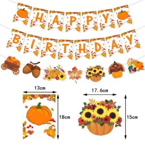 Autumn Birthday Party Decorations,Pumpkin Maple Sunflower Turkey Harvest Farm party supplies Favors,Fall Happy Birthday Banner,Thanksgiving Party Banner,Autumn Birthday Party Cake Topper