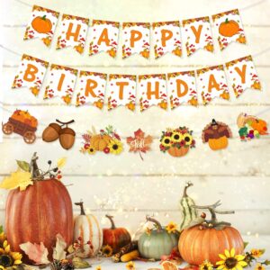 Autumn Birthday Party Decorations,Pumpkin Maple Sunflower Turkey Harvest Farm party supplies Favors,Fall Happy Birthday Banner,Thanksgiving Party Banner,Autumn Birthday Party Cake Topper