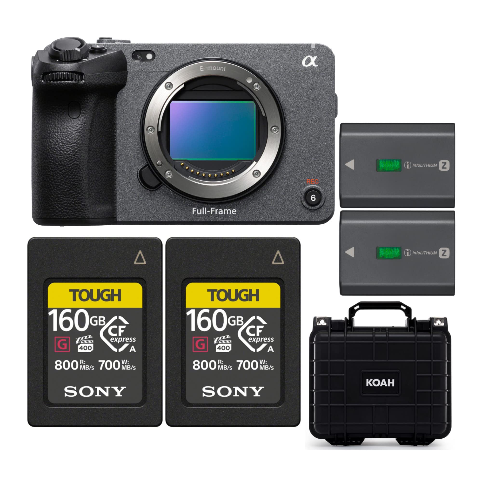 Sony Alpha FX3 Cinema Line Full-frame Camera (Body Only) Bundle with 160GB Memory Card (2-Pack), Rechargeable Battery Pack (2-Pack) and Hard Case with Customizable Foam (6 Items)