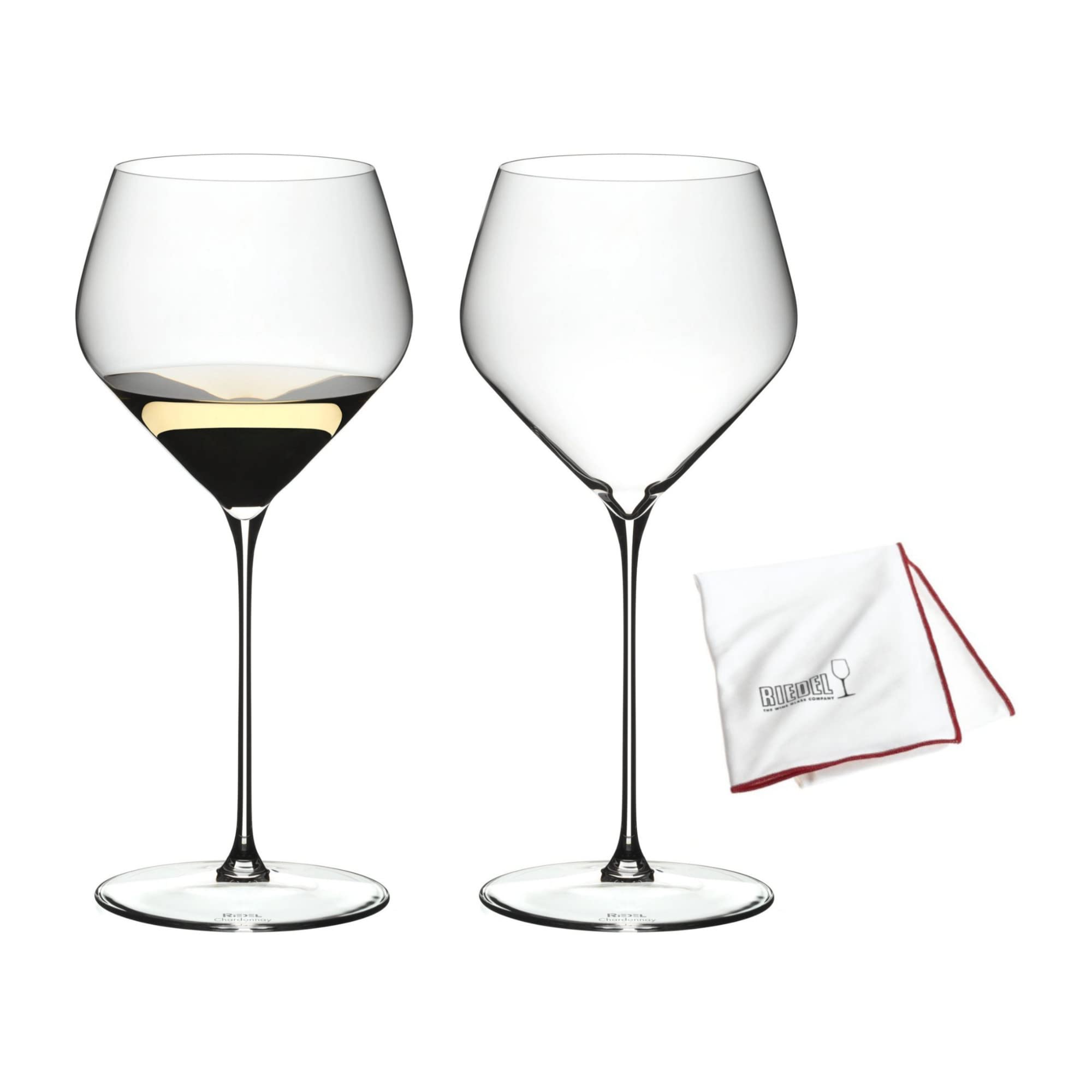 Riedel Veloce Chardonnay Glasses (Set of 2) Bundle with Microfiber Polishing Cloth (2 Items)