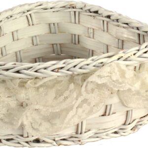 CalCastle Craft 2 Pc Painted Wicker Basket with Lace Decoration Center Piece (Heart White)