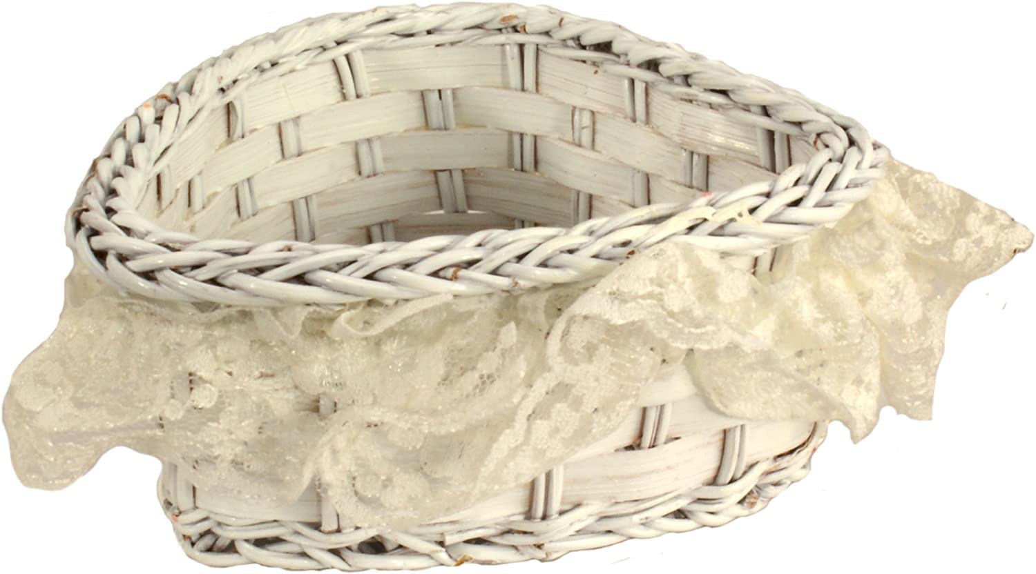 CalCastle Craft 2 Pc Painted Wicker Basket with Lace Decoration Center Piece (Heart White)