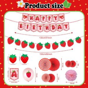 Strawberry Birthday Party Decorations Set Include Strawberry Shortcake Birthday Banner Cake Toppers Balloons Paper Pompoms and Fans for Kids Girl Berry Sweet Themed Birthday Party Supplies Decor