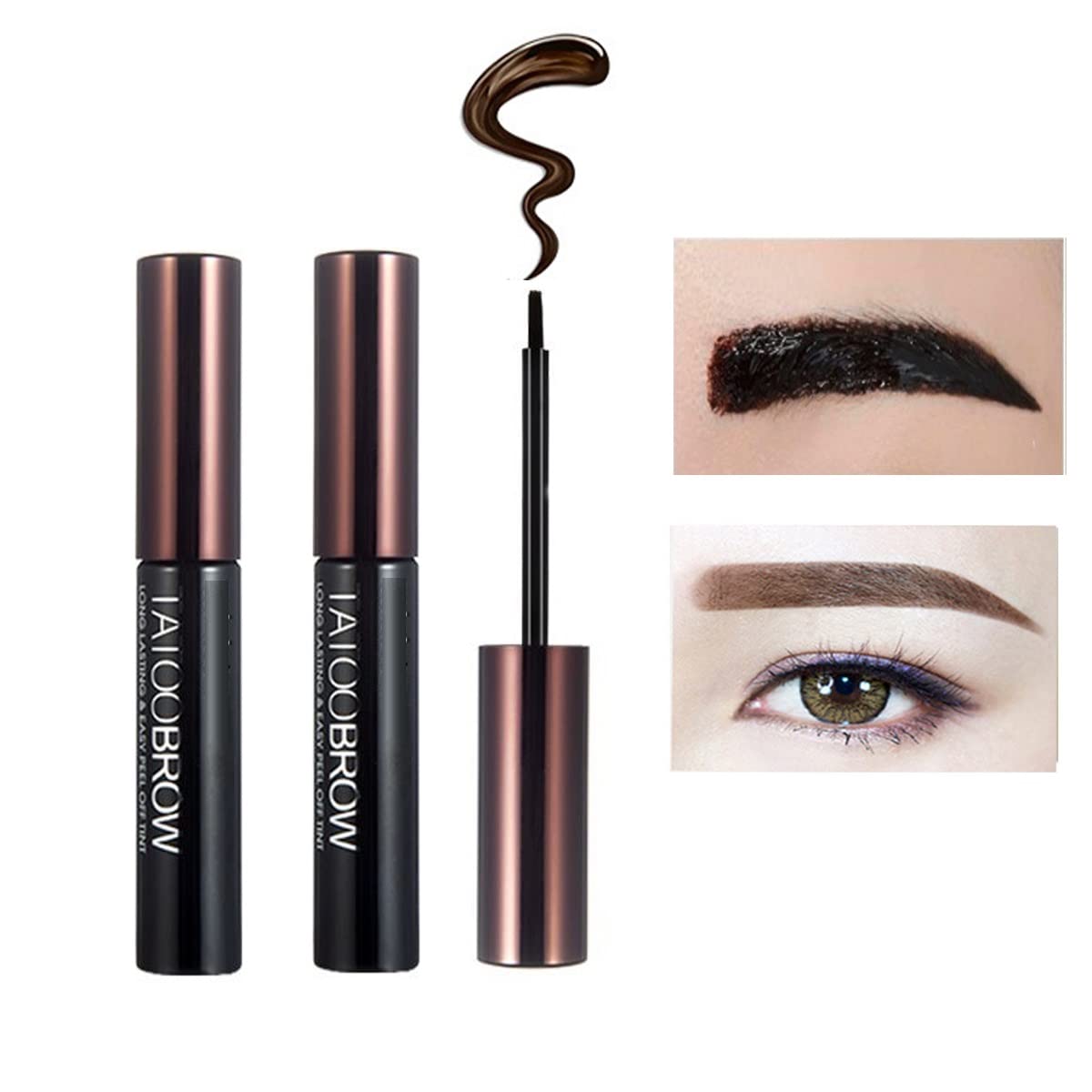 2 PCS Tattoo Peel Off Eyebrow Gel Tint,Tattoo Brow Peel Off Tint Gel,3 Days Long-Lasting Waterproof Brown Tattoo Gel Tint,Easy Application (101 Brown)