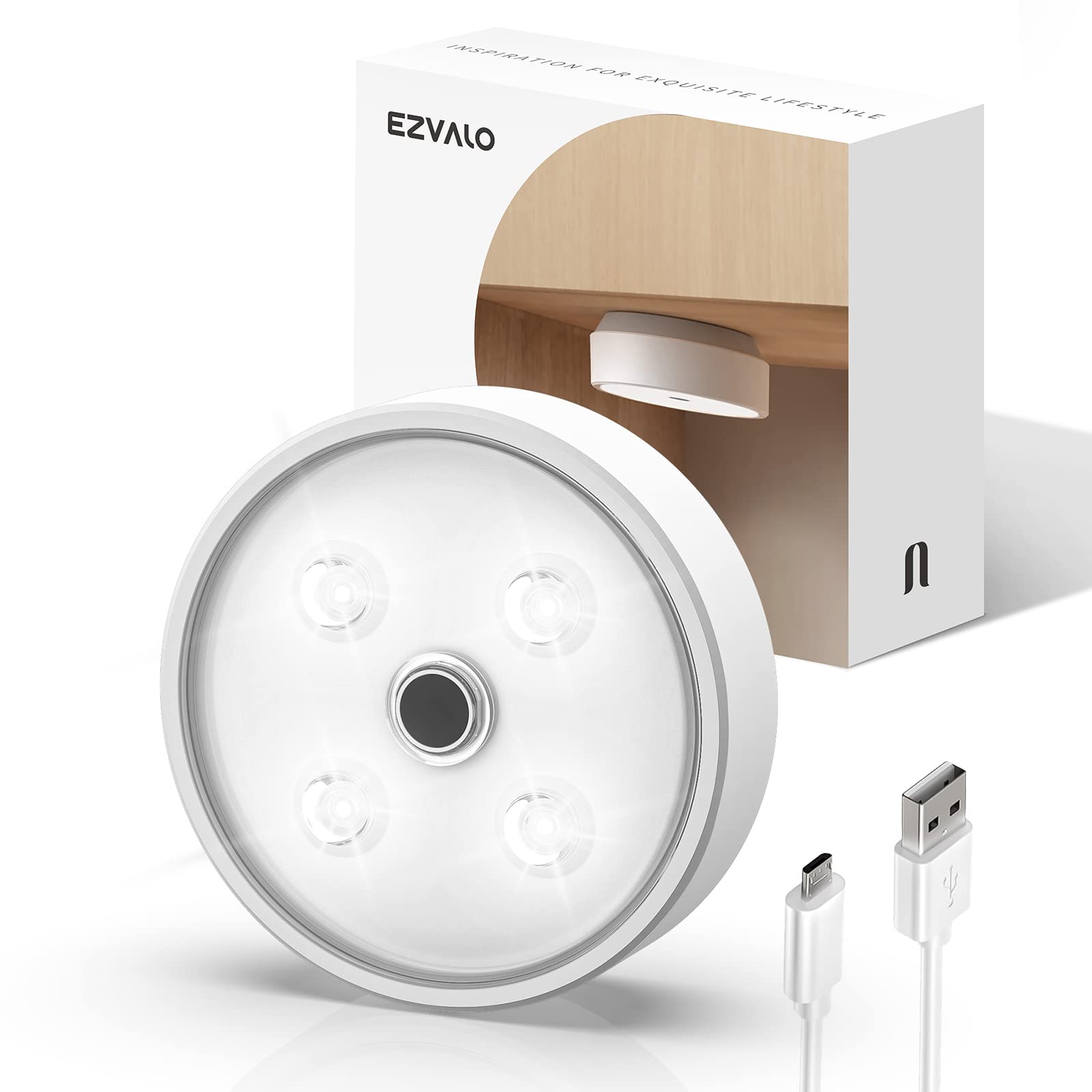 EZVALO Puck Lights with Remote, Rechargeable LED Puck Light Battery Operated, Wireless Puck Lights Group Control, Dimmable Under Cabinet Lighting Remote Control Light (1 Pack Not Included Remote)