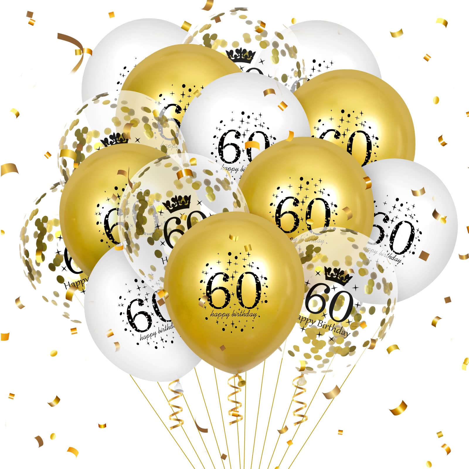 60th Birthday Balloons 15Pcs White Gold Happy 60th Birthday Latex Balloons Confetti Balloons White Gold 60th Birthday Party Decorations for Women Men 60th Birthday Anniversary Decor Supplies 12 inch