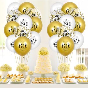 60th Birthday Balloons 15Pcs White Gold Happy 60th Birthday Latex Balloons Confetti Balloons White Gold 60th Birthday Party Decorations for Women Men 60th Birthday Anniversary Decor Supplies 12 inch