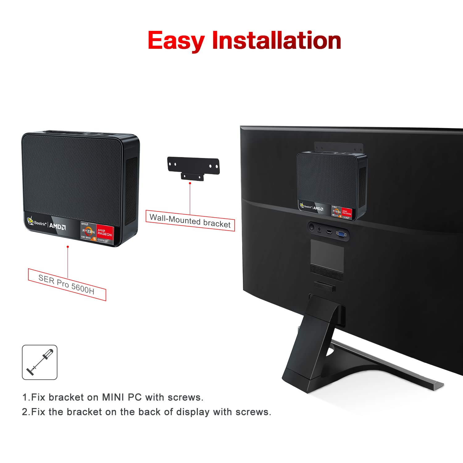 Beelink SER5 Mini PC,AMD Ryzen 5 5600H Processor,Mini Computer with 16G DDR4 RAM/500GB M.2 NVME 2280 SSD,4K FPS/Dual HDMI+Type-C/WiFi 6E(802.11ax)/BT5.2/Support Auto Power On