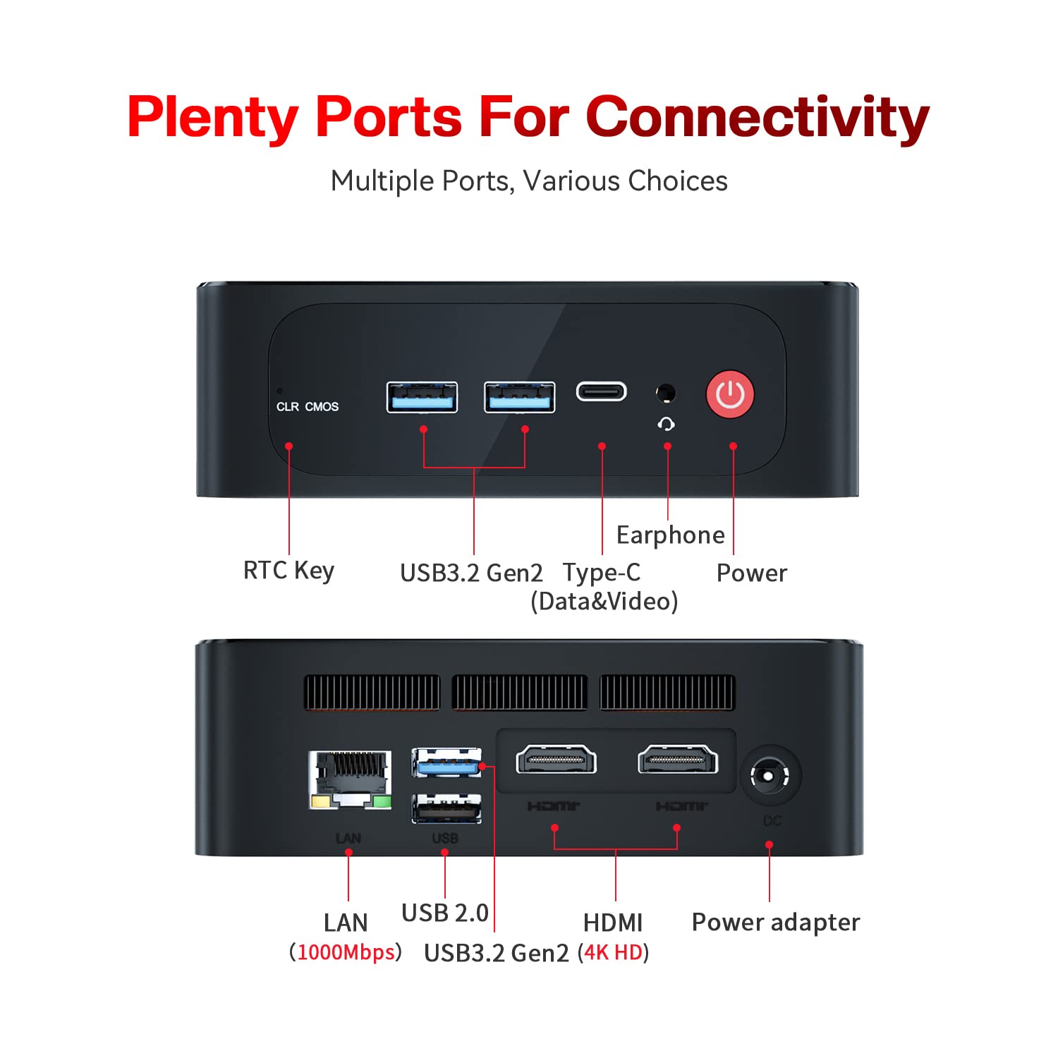 Beelink SER5 Mini PC,AMD Ryzen 5 5600H Processor,Mini Computer with 16G DDR4 RAM/500GB M.2 NVME 2280 SSD,4K FPS/Dual HDMI+Type-C/WiFi 6E(802.11ax)/BT5.2/Support Auto Power On