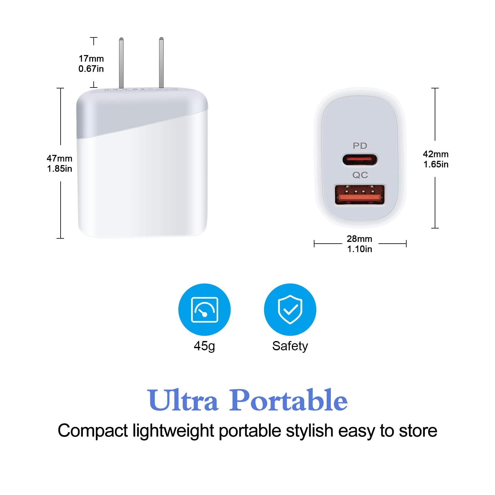 Pixel 8 7 Fast Charger Block, 2-Pack 20W Dual Port USB C Charger Box Type C Wall Charger Plug Power Adapter for Google Pixel 8 Pro 7a 7 Pro 6a 6 Pro 5 4a XL, iPhone 15 14 13 12 Pro Max, Samsung Galaxy