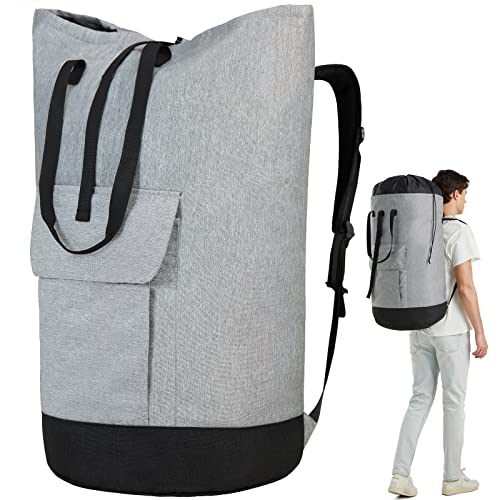 Laundry Bag for College, 115L Heavy Duty Laundry Backpack with Shoulder Straps, Large Dirty Clothes Bag for Dorm, Apartment and Laundromat, Laundry Duffle Bag for Travel, Beach, Camping, oyster grey