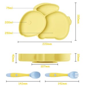 Vicloon Toddler Plates with Suction, Toddler Plates with Spoon & Fork, 100% Food-Grade Silicone Divided Design, Non-Slip, Microwave and Dishwasher Safe