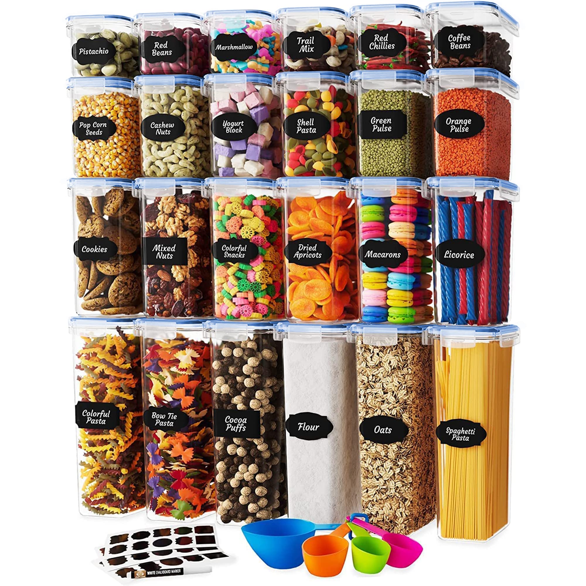 Chef's Path Airtight Food Storage Containers Set with Lids (24 Pack) for Kitchen and Pantry Organization - BPA Free Kitchen Canisters for Cereal, Rice, Flour & Oats - Free Marker and 24 Labels