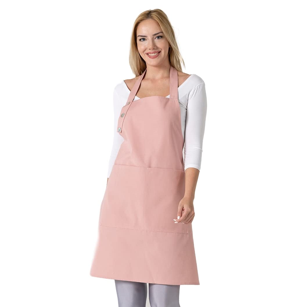 TOSHE Kitchen Apron Waterdrop Resistant Cotton Apron with adjustable Aprons for Women with Pockets 10 Color option Cooking Powder Pink Apron (Powder Pink)