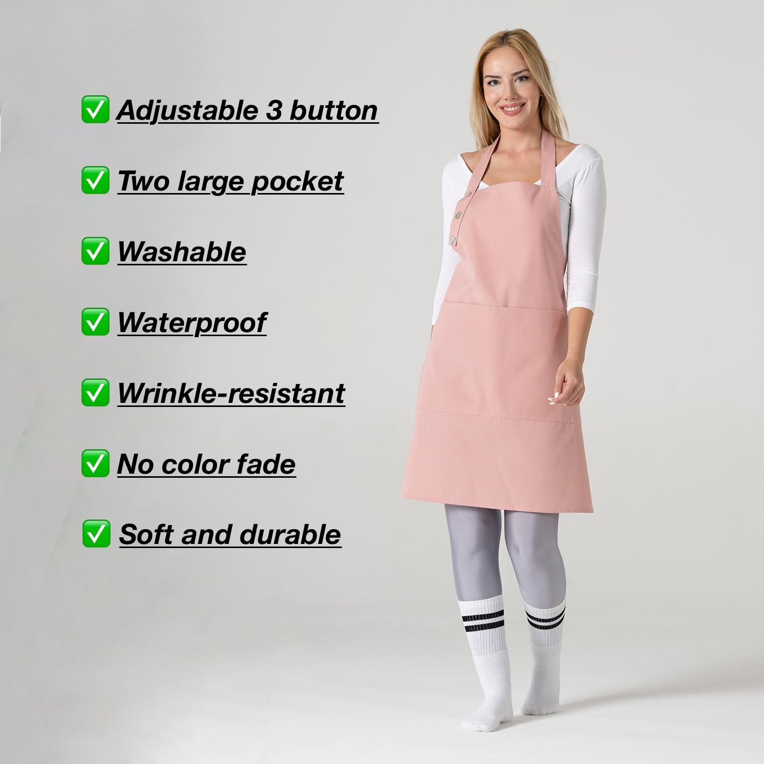 TOSHE Kitchen Apron Waterdrop Resistant Cotton Apron with adjustable Aprons for Women with Pockets 10 Color option Cooking Powder Pink Apron (Powder Pink)