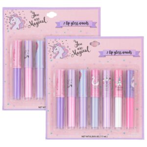 Expressions 14pc Lip Gloss for Girls - Glossy Lip Gloss Tubes | Non Toxic Lip Gloss Set - Unicorn Princess Birthday Party Favors Kids Makeup