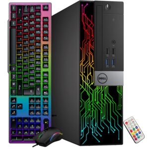 dell optiplex desktop customized rgb lights computer intel core i5 6500 3.2 ghz 8gb ram 256gb ssd win 10 pro wifi, gaming pc keyboard & mouse hdmi (renewed)