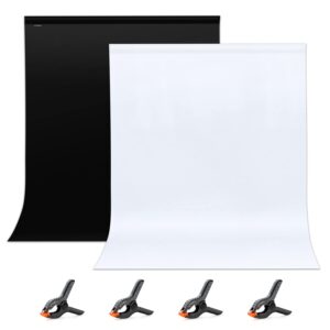 utebit white black backdrop, 5 * 6.5ft 2-in-1 double sided photo backdrop kit black/white screen background for photography with 4 spring clamps, photo backdrop curtain for youtube/video/television