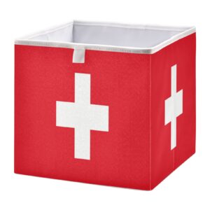 switzerland flag vector graphic rectangle swiss storage basket bin toys storage box cloth shelf basket nursery kids bedroom home decor 15.74x10.62x1.69 in