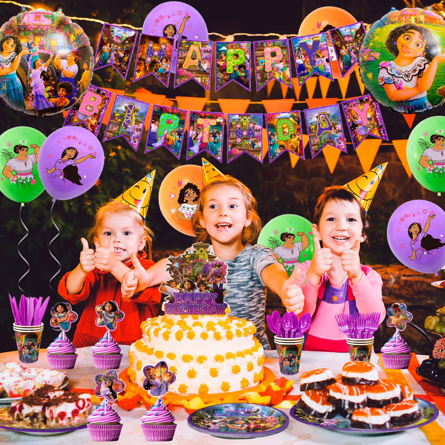 Encanto Birthday Party Supplies,114pcs Magic House Birthday Party Supplies Set-Encanto Birthday Banner Backdrop Tablecloth Plates Cups Napkins Balloons Cake Topper etc Encanto Themed Party Supplies