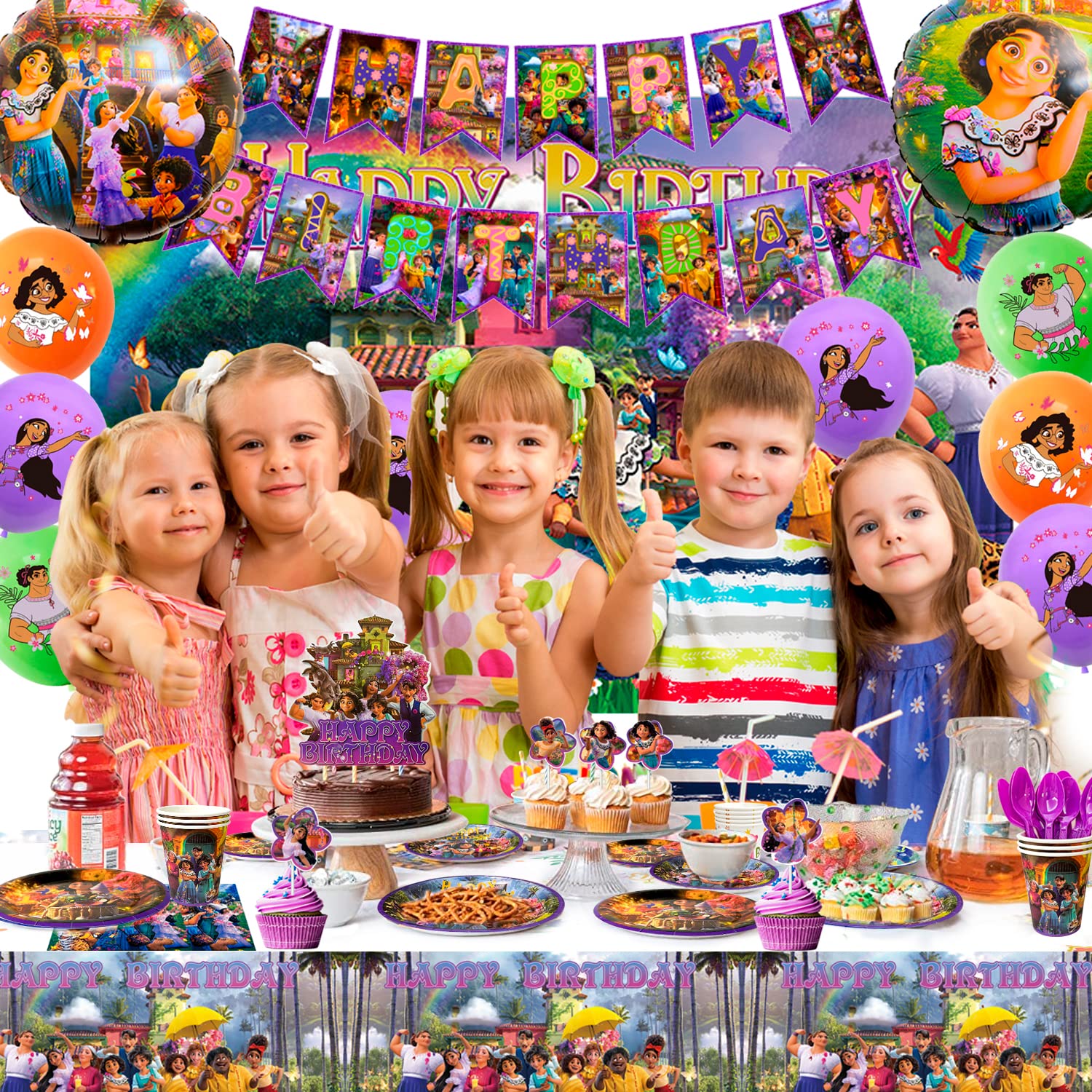 Encanto Birthday Party Supplies,114pcs Magic House Birthday Party Supplies Set-Encanto Birthday Banner Backdrop Tablecloth Plates Cups Napkins Balloons Cake Topper etc Encanto Themed Party Supplies