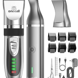 oneisall Dog Clippers and Dog Paw Trimmer Kit 2 in 1 Pet Cat Dog Grooming Kit Quiet Cordless Dog Clippers for Grooming Pet Hair Trimmers for Dogs Cats