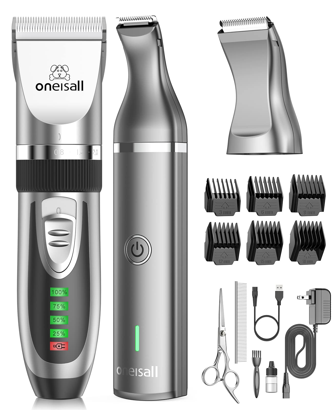 oneisall Dog Clippers and Dog Paw Trimmer Kit 2 in 1 Pet Cat Dog Grooming Kit Quiet Cordless Dog Clippers for Grooming Pet Hair Trimmers for Dogs Cats