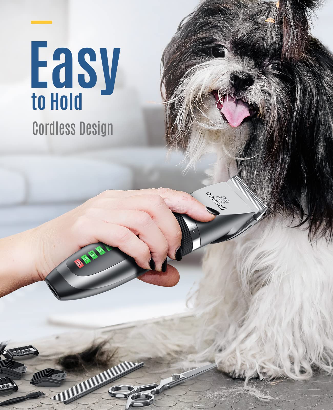 oneisall Dog Clippers and Dog Paw Trimmer Kit 2 in 1 Pet Cat Dog Grooming Kit Quiet Cordless Dog Clippers for Grooming Pet Hair Trimmers for Dogs Cats