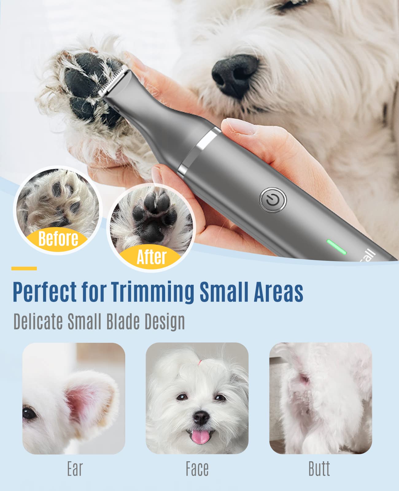 oneisall Dog Clippers and Dog Paw Trimmer Kit 2 in 1 Pet Cat Dog Grooming Kit Quiet Cordless Dog Clippers for Grooming Pet Hair Trimmers for Dogs Cats