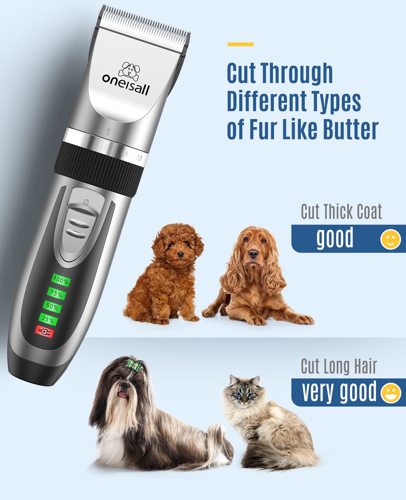 oneisall Dog Clippers and Dog Paw Trimmer Kit 2 in 1 Pet Cat Dog Grooming Kit Quiet Cordless Dog Clippers for Grooming Pet Hair Trimmers for Dogs Cats