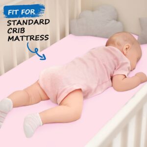 Crib Sheets Girl, Baby Crib Sheets for Standard Crib Mattress & Toddler Bed Mattress, Snug Fit Breathable Soft Fitted Crib Sheet (28''x 52''x 8''), Crib Sheets for Baby Girl 2 Pack Pink & Purple