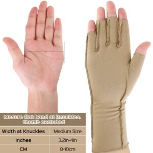 Janmercy 3 Pairs Arthritis Compression Gloves Outside Seams Fingerless Compression Gloves for Women Men Carpal Tunnel Swelling (Nude, Normal)