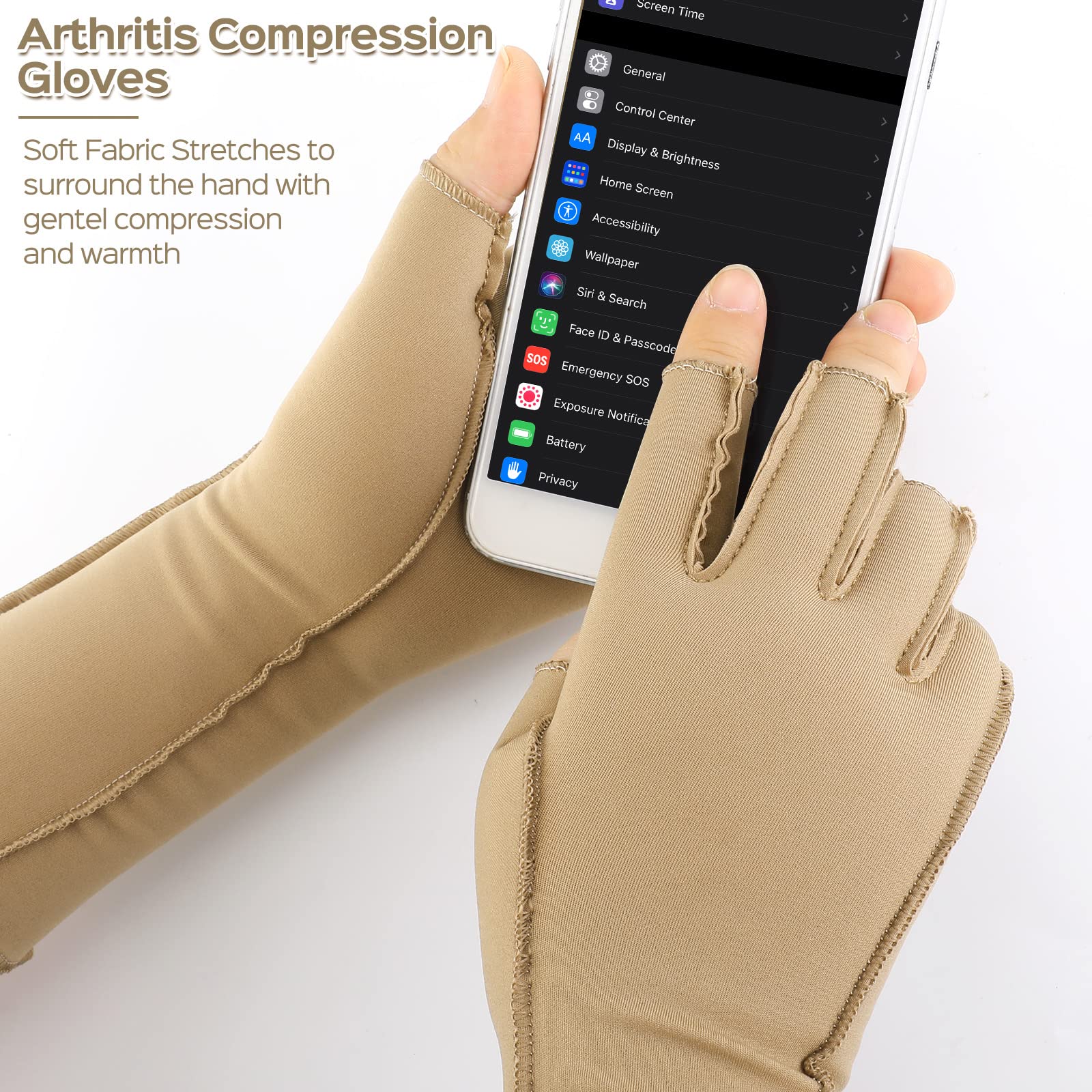 Janmercy 3 Pairs Arthritis Compression Gloves Outside Seams Fingerless Compression Gloves for Women Men Carpal Tunnel Swelling (Nude, Normal)