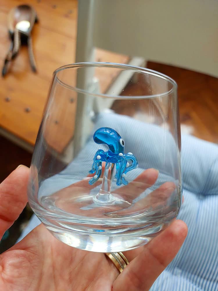 HeguSun 3D Drinking Glass Cup with Cute Animal Figurine Inside, Hand Blown Glass Ocean Life Animals Figures Inside Mug, Stemless Glass for Wine, Water, Milk, Beverages, 12oz(Ocean Animals)