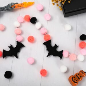 whaline 8.2ft halloween banner felt bats balls banner black white pink decorative pom pom banner halloween party pom garland for halloween haunted houses decoration doorways home mantel supplies