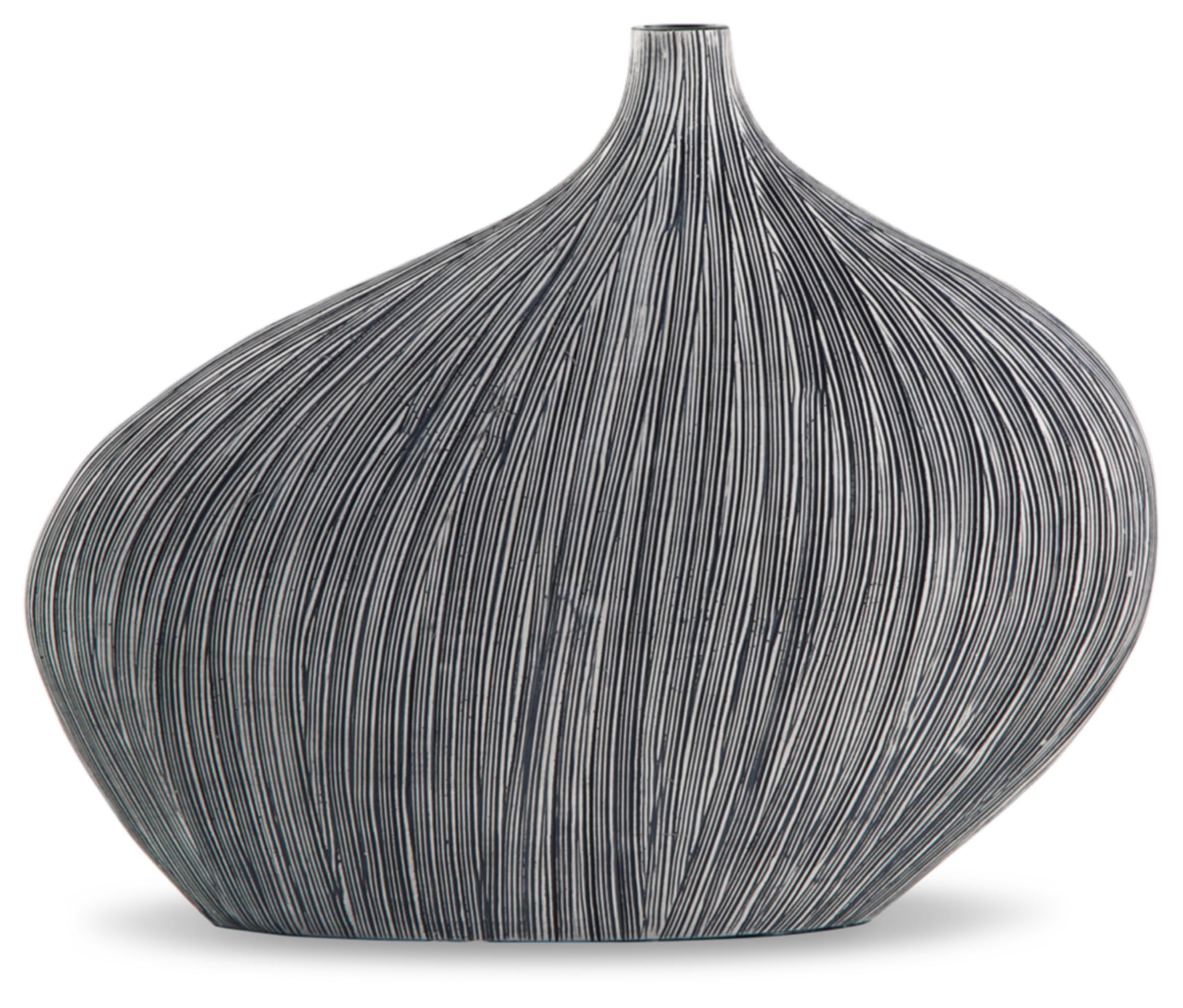 Signature Design by Ashley Donya Contemporary Asymmetrical Curved Antiqued Polyresin 11.75" Vase, Black