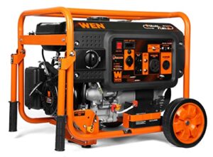 wen df623x 6250-watt 120-volt/240-volt dual fuel electric start portable generator with wheel kit and co shutdown sensor, black